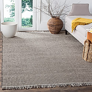 SAFAVIEH Montauk Collection Area Rug - 6' x 9', Ivory & Black, Handmade Flat Weave Boho Farmhouse Cotton Tassel Fringe, Ideal for High Traffic Areas in Living Room, Bedroom (MTK340D)