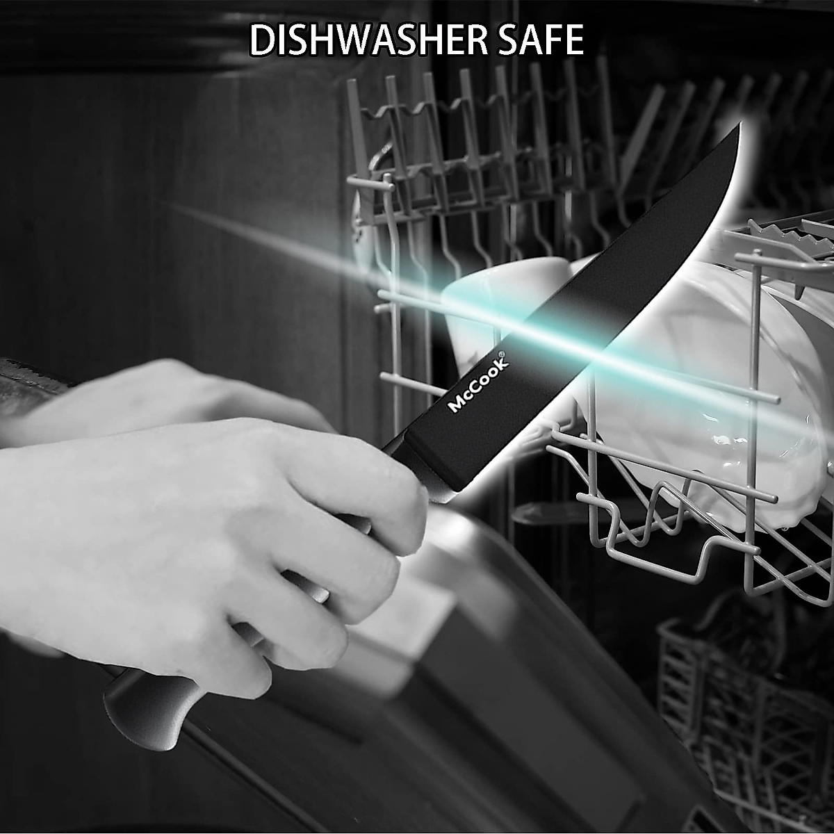 McCook MC59B Steak Knives Set of 6 + McCook Knife MC21Block