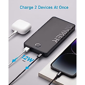 Anker Power Bank, 10,000mAh Portable Charger (PowerCore PIQ), High-Capacity Battery Pack for iPhone 15/15 Plus/15 Pro/15 Pro Max/14/14 Pro/Samsung/Pixel/LG (Cable and Charger Not Included)(Black)
