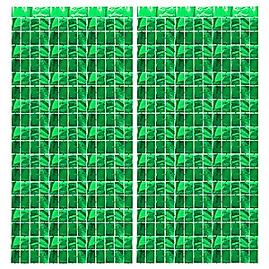 2 Packs 3.3x6.6 Feet Foil Fringe Curtains, UNIIDECO Metallic Green Birthday Square Sequin Tinsel Photobooth Photo Backdrop, Baby Shower Engagement Graduation Homecoming Party Decorations Streamers