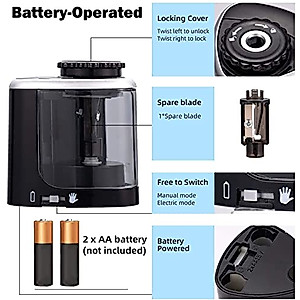 Pencil Sharpener Electric Pencil Sharpeners, Portable Pencil Sharpener Kids, Blade to Fast Sharpen, Suitable for No.2/Colored Pencils(6-8mm)/School Pencil Sharpener/Classroom/Office/Home (Black)