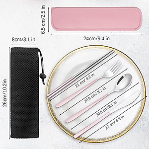Portable Travel Utensils Set with Case, Pink Reusable Silverware Set, TWUTGAYW 18/8 Stainless Steel Knife Forks Spoons Chopsticks Reusable Travel Camping Cutlery for Lunch Box Office Picnic Daily Use