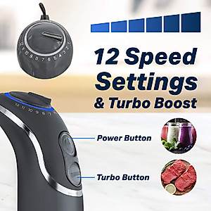Mueller Smart Stick 800W, 12 Speed and Turbo Mode, 3-in-1, Heaviest Duty Copper Motor Immersion Blender, Titanium Steel Blades Hand Blender, Comfygrip Handle, Whisk, Beaker/Measuring Cup