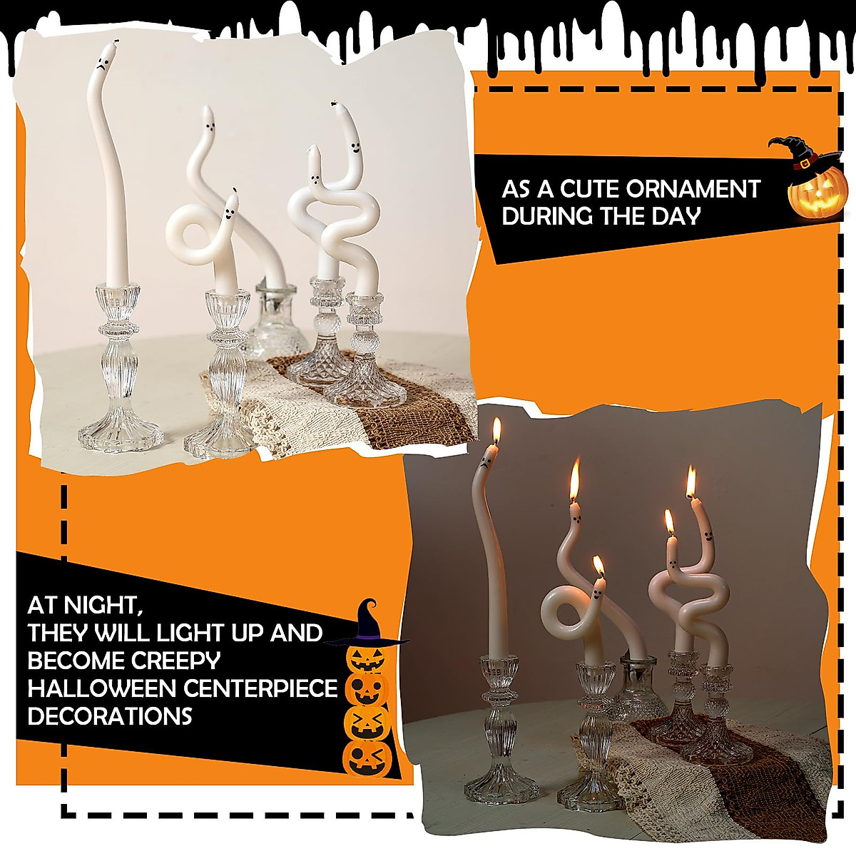 Conelist 5 Pack Halloween Ghost Candles Spiral Unscented White Candles Twisted Taper Candlesticks Halloween Decor Candle for Home Ghost Spooky Decor Halloween Party Dinner Table Birthday Decorations