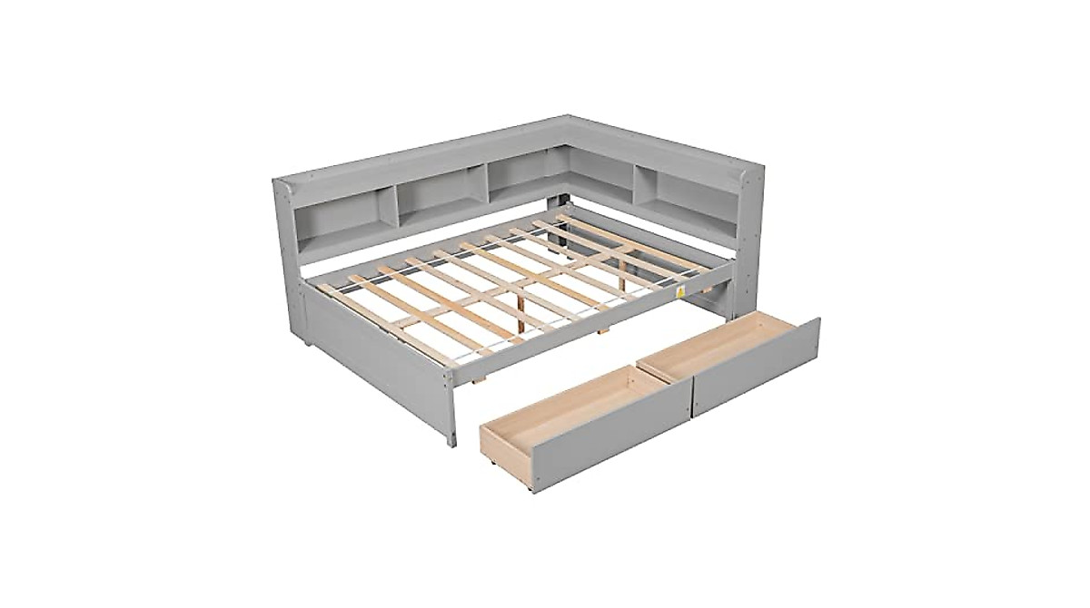 JIVOIT Full Size Captain Platform Bed with Storage