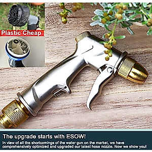 ESOW Garden Hose Nozzle, 100% Heavy Duty Metal Spray Gun with Full Brass Nozzle, 4 Watering Patterns Watering Nozzle- High Pressure Pistol Grip Sprayer for Watering Plants, Car Wash and Showering Dog