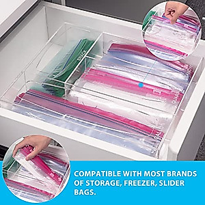 AQUIVER Acrylic Ziplock Bags Organizer - Baggie Bags Drawer Organizer & Plastic Food Storage Bags Holder - Compatible with Gallon, Quart, Sandwich, Snap, Freezer, Slider Bags (Clear)