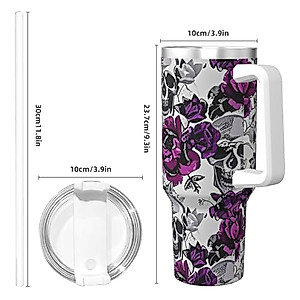 ZHSGNMHH Floral Skull 40oz Tumbler With Handle And Straw Stainless Steel Hot/Cold Travel Coffee Cup With Lid