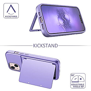 WeLoveCase for iPhone 13 / iPhone 14 Wallet Case with Credit Card Holder & Hidden Mirror, Two Layer Shockproof Heavy Duty Protection Cover Protective Case for iPhone 13/14 6.1 Inch - Light Purple