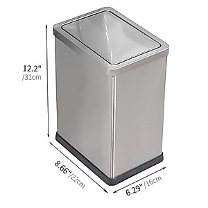 JINYCOME 2.6 Gallon Small Office Bathroom Trash Can with Swing Lid,Living Room Bedroom Garbage can Wastebasket bin,Metal Decor Trash Can (Stainless Steel)
