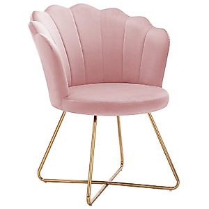 DUHOME Velvet Accent Chair，Living Room Chair with Back for Bedroom, Shell Shaped Living Room Chairs with Golden Metal Legs, Salmon Pink