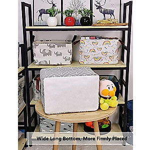 QUEENLALA Rectangular Laundry Hamper/Foldable Nursery Laundry Basket for Organizing/Storage Bin Baskets/Children Toy Office Bedroom/Toy Bin Closet Shelf Baskets（Rec-Grey Wheat）