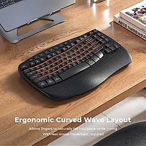 Meetion Master Wave Keys Ergonomic Wireless Keyboard, 2.4G Wireless/Bluetooth Split Keyboard with Wrist Rest, Separate Mini Numeric Keypad for Financial Accounting, for Mac/Windows/Laptop/PC/Tablet ﻿