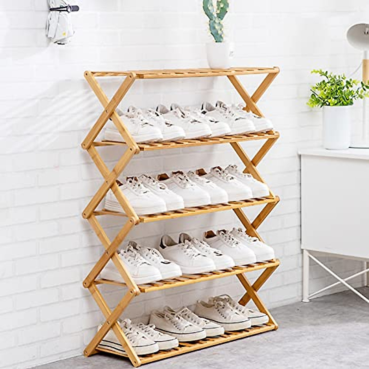 Five-Layer Shoe Rack Foldable Bamboo Shoe Rack No Installation Multifunctional Freestanding Shoe Rack Storage Rack For Doorway, Hallway, Closet, Living room, Bedroom Storage Organizer