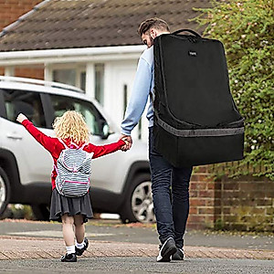 Padded Car Seat Travel Backpack Bag,Durable Large Backpack for Car Seats,Airport Gate Check Bag,Carseat Carrier Bag,Infant Seat Travel Bag with Padded Shoulder Strap,Travel Carseat Cover,Black