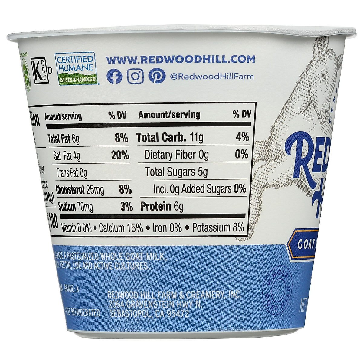 Redwood Hill Farm, Goat Milk Yogurt, Plain, 6 oz