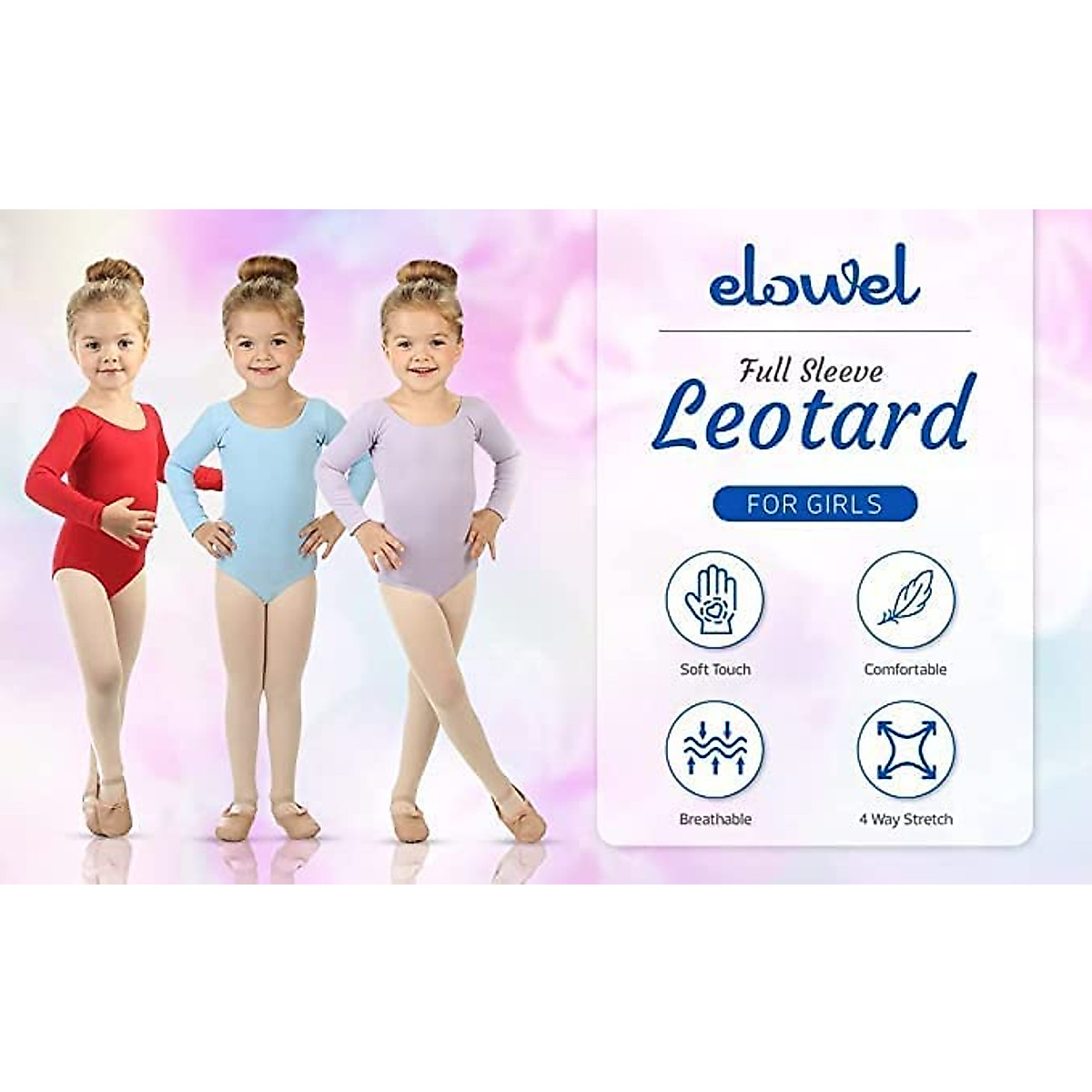 Elowel Girls' Team Basics Long Sleeve Leotard White (size 2-4)