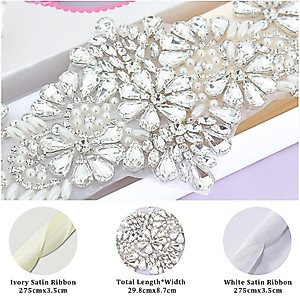 Pardecor Belt with Rhinestone Bridal Wedding Dress Belt Silver Crystal Rhinestone Pearl Belts Beaded Women's sash for Bridesmaid Gowns