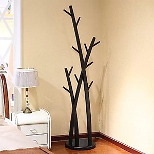 LITFAD Wooden Coat Rack Tree Freestanding Coat Stand with 13 Hooks, Tree Branch Design Clothes Standing Hanger for Multiple Coat and Hats, Coat Tree Rack for Bedroom, Entryway and Office-Black