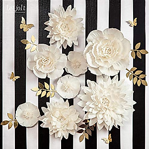 Letjolt White Paper Flowers Handcrafted Dahlia Spring Party Birthday Party Modern Wedding Backdrop Wall Decor Baby Shower Bridal Shower (White 8Pcs)