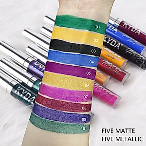 KYDA 10 Colors Lipstick, Matte Velvet&Glitter Metallic Colors, for Glossy Radiant&Full Matte Lip Gloss, Non-Stick Cup Long Wear Lip Glaze, High Pigmented Lipstick Cosmetic-SET A