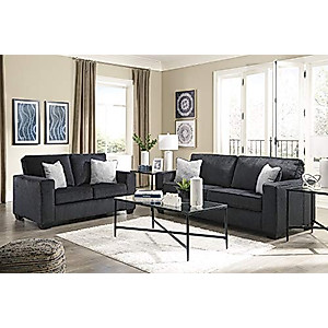 Signature Design by Ashley Altari Modern Loveseat with 2 Accent Pillows, Dark Gray