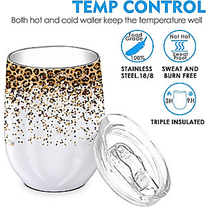 Leopard Print 12 oz Insulated Wine Tumbler with Lid - Personalized Pattern Stainless Steel Outdoor Wine Glass - Unique Birthday Christmas Gifts for Her Women Best Friends