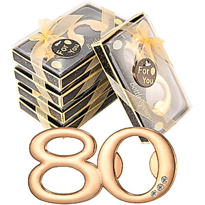 50Pieces 80 Bottle Opener Gifts for 80th Birthday Party Favors 80th Anniversary Party Return Gifts or Souvenirs for Guests , Gold and Black Theme Party Decorations (80)