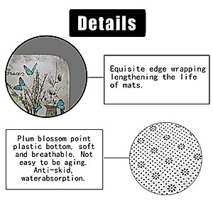 OLEBETY 4PCS/Set Inspirational Quotes Shower Curtain, Blue Butterfly White Cotton Flower Vintage Floral Country Rustic Farmhouse Bathroom Decor, Non-slip Bath Mat, Amazing Grace