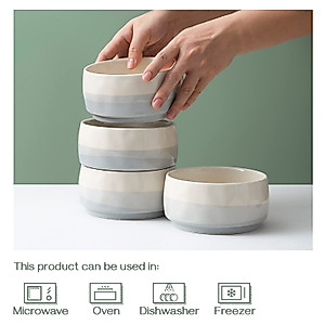 DOWAN Soup Bowls, Ceramic Cereal Bowls, 23 OZ Bowls for Fruit, Salad, Ramen, Ice Cream, Dessert, Side Dishes, Dishwasher & Microwave Safe, Chip Resistant, Set of 4, Light Blue & White