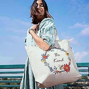 Ecoright Aesthetic Canvas Tote Bag for Women Large Zipper Tote Bags with Pocket, Womens Tote Bag for Yoga, Work, Beach