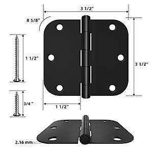 HOSOM 36 Pack Matte Black Door Hinges 3.5 x 3.5 Inch, Interior 3 1/2 Inch Door Hinges Rounded with 5/8 Radius Corners