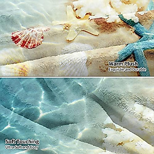 ZFYIPOK Beach Throw Blanket, Ocean Beach Theme Lightweight Throw Blanket, Travel Blanket Cozy Plush Warm Blankets with 18x18 Inch Pillowcase for Bedroom Living Rooms Sofa Beds Office 50x40 Inch