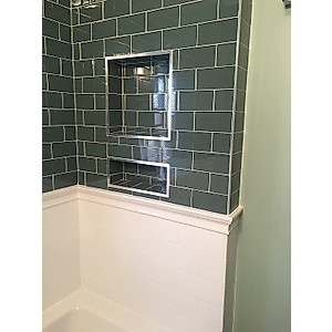 Zigzag Easy Installation Waterproof Double Recessed Shower Shelves Niche, ABS Plastics Bathroom Shower Niche 16 × 24 Inches for Shampoo, Soap and Foot Rest