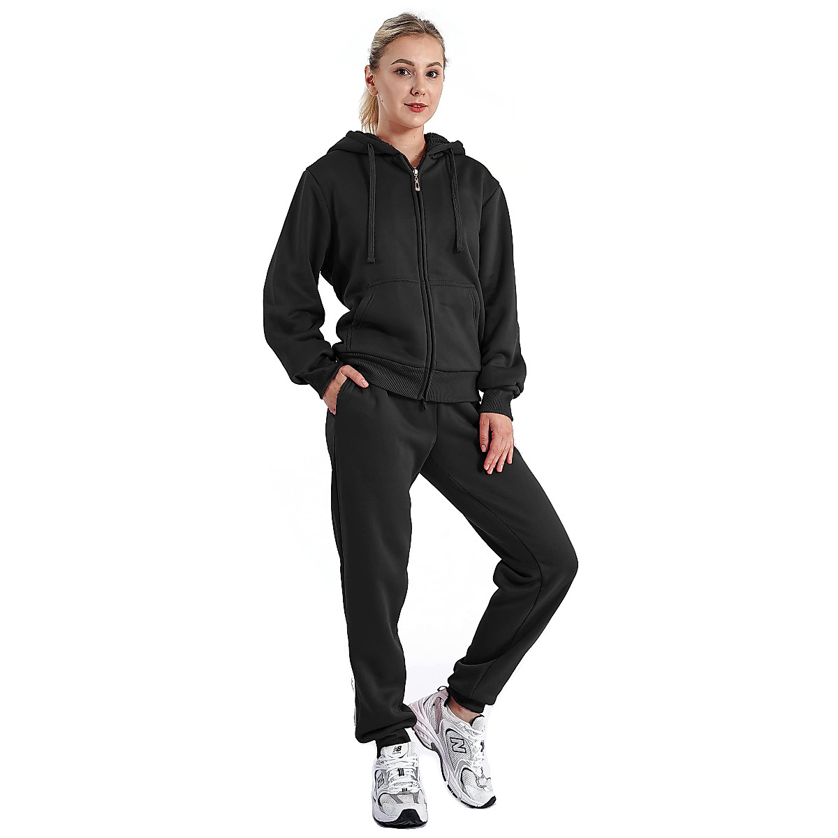 Gary Com 2 Piece Outfits Women's Fleece Sherpa Lined Sweatsuits Long Sleeve Hoodie and Sweat Pants Winter Warm Tracksuit Set Jogging Zip Up Workout Suit