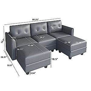 LLappuil Convertible Modular Sofa Faux Leather Fabric U Shaped Sectional with Reversible Chaise, 5 Seater Storage Sofa Sleeper Couch with Ottoman, Dark Grey