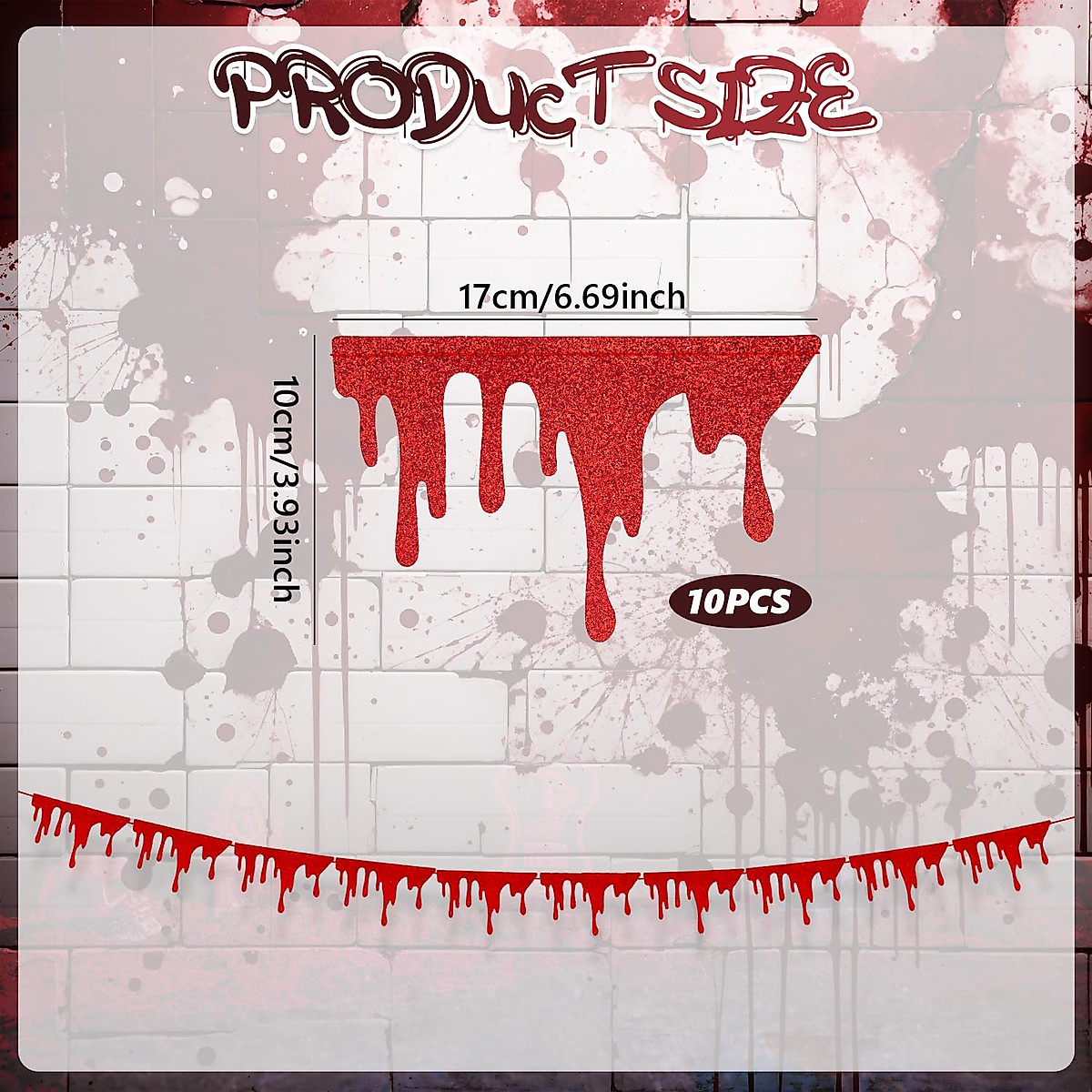 Dohia Dripping Blood Banner Halloween Glitter Red Bloody Garland Vampire Diaries Zombie Horror Themed Hanging Ornament Halloween Party Decorations D3-LXLHDS