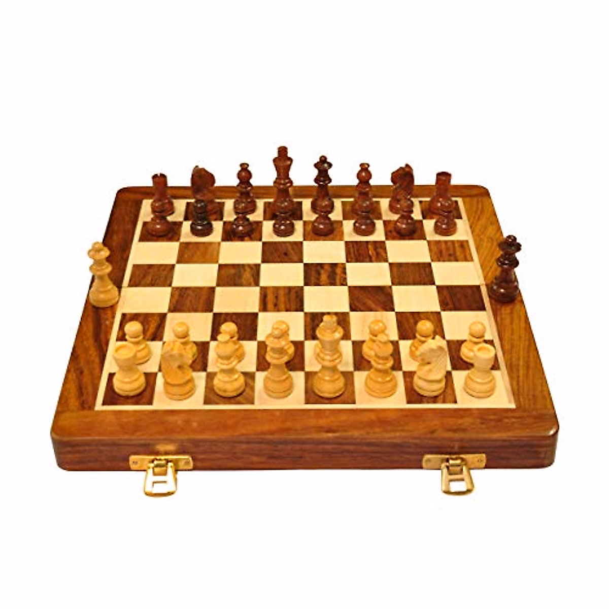 PALM ROYAL HANDICRAFTS Rosewood Magnetic Wooden Chess Set-2 Extra Queens-Folding Board, Handmade Portable Travel Chess Board Game Sets - Chess Set for Kids and Adults(10x10 Inches)