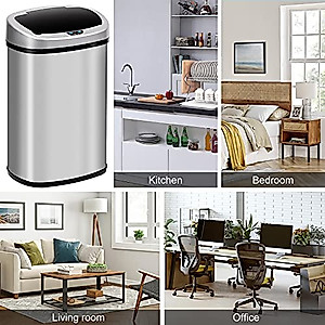 Better Choicet Kitchen Trash Can Automatic Touch Motion Sensor Garbage with Close Slowly, Stainless Steel Bin Lid, Waste for Bathroom Bedroom, 13 Gallon / 50 Liter, Silver, 16.1x11.1x23.2''