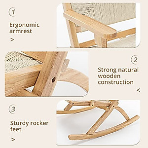 LUE BONA Indoor/Outdoor Handmade Relax Rocking Chair, 2 PcsComfy Rocker Chair Solid Wood Modern Accent Rocking Glider Chair with Rush Weave for Living Room, Bedroom, Balcony, Patio.