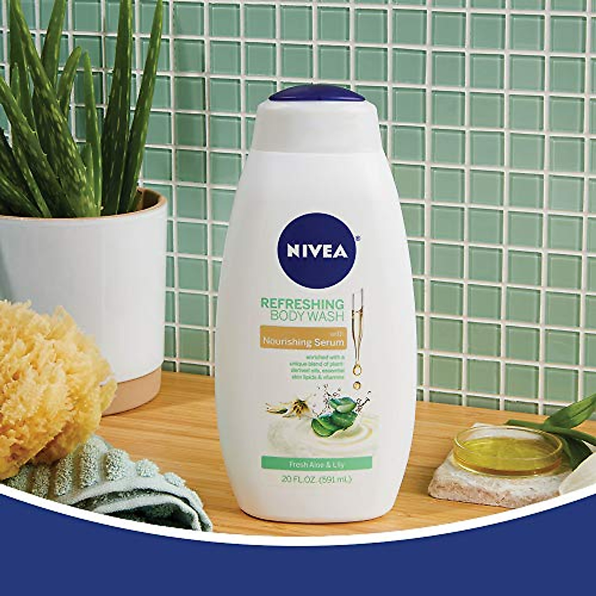 NIVEA Fresh Aloe and Lily Refreshing Body Wash with Nourishing Serum, 20 Fl Oz Bottle