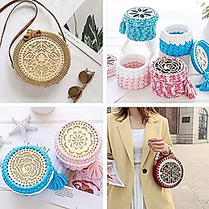 SDUSEIO 4 Pieces Wooden Bottom for Crochet Baskets DIY Weaving Supplies Crochet Basket Wood Bases Shaper for Making Knitting Crochet Yarn Storage Bag