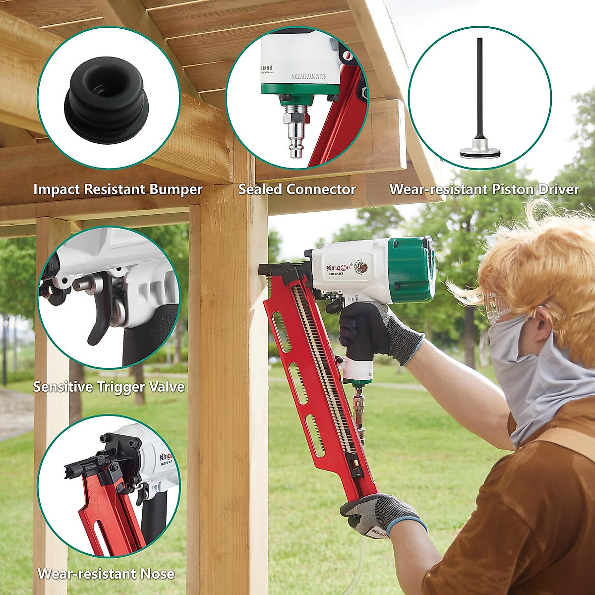 KingOu Mexican Style NR2183 21 Degree Aluminum Magazine Framing Nailer, Pneumatic Framing nail gun, 2-Inch up to 3-1/4-Inch Plastic Collated Full Head Framing Nails, Framing, Wooden House Building