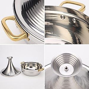 304 Stainless Steel Tagine Pot Moroccan Cooker Non Stick Cooking Pot with 2 Handle Large Moroccan Cooking Tagine Pot with Cone-Shaped Closed Lid,Silver,23cm