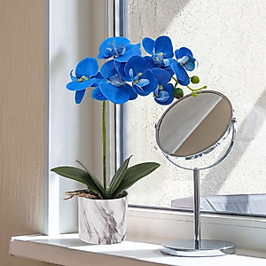 U'Artlines Artificial Orchid in White Pot Fake Phalaenopsis Flower Real Touch with Vase for Table Office Home Party Decoration (Medium, White)