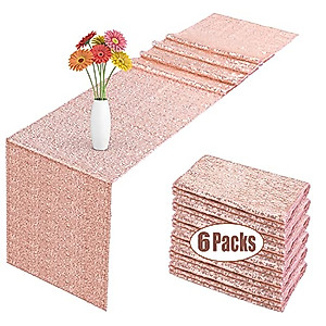 6 Pack Sequin Table Runner Rose Gold, 12 x 108 inch Glitter Rose Gold Table Runner for Rectangle Table for Birthday, Wedding, Banquet, Holiday Party Decorations, Christmas Gift & Baby Shower