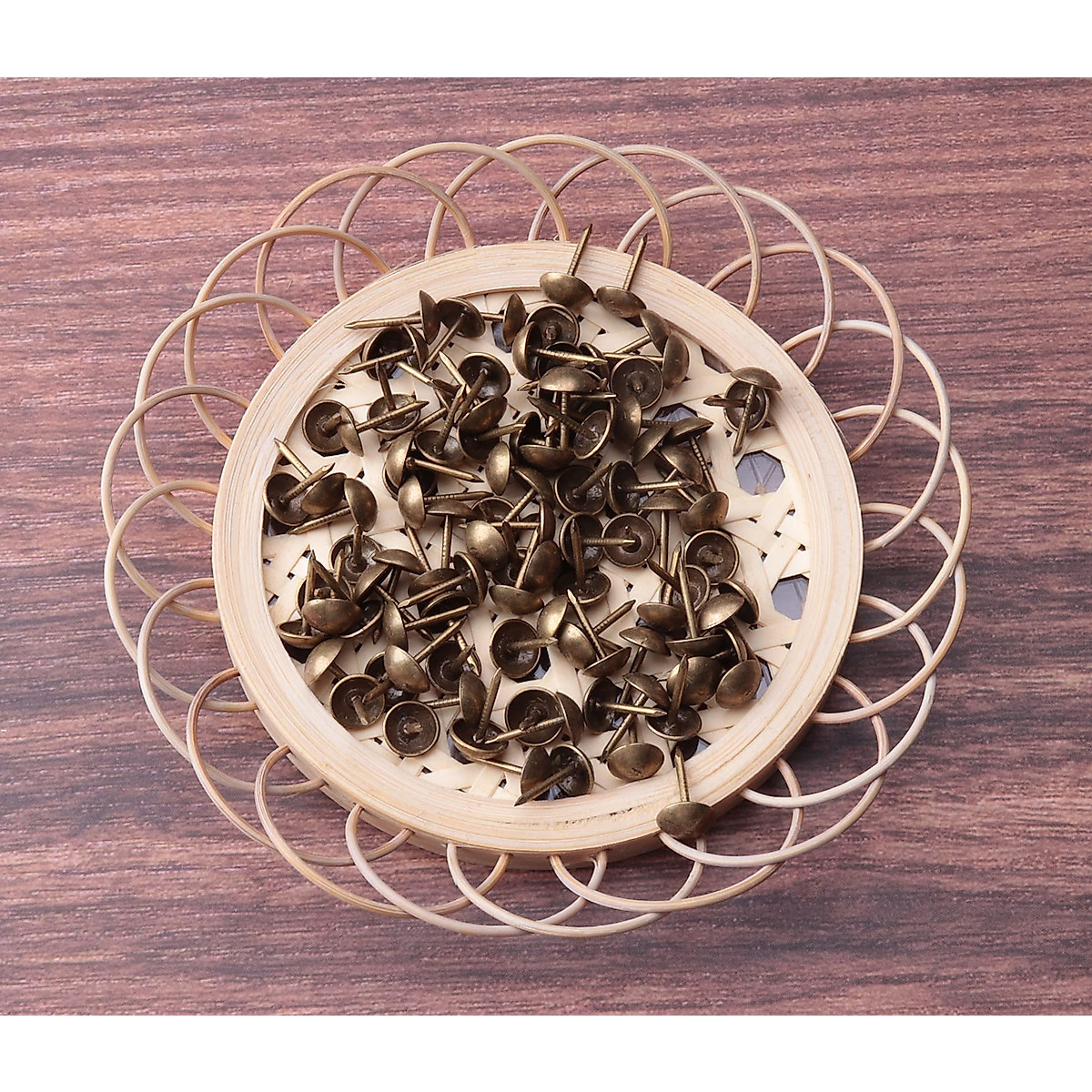 Sowaka 100 Pcs Antique Upholstery Nails Bronze Decorative Furniture Pins Kits Thumb Tacks Push Pins for Furniture Sofa Decorative Brass Nail Pins