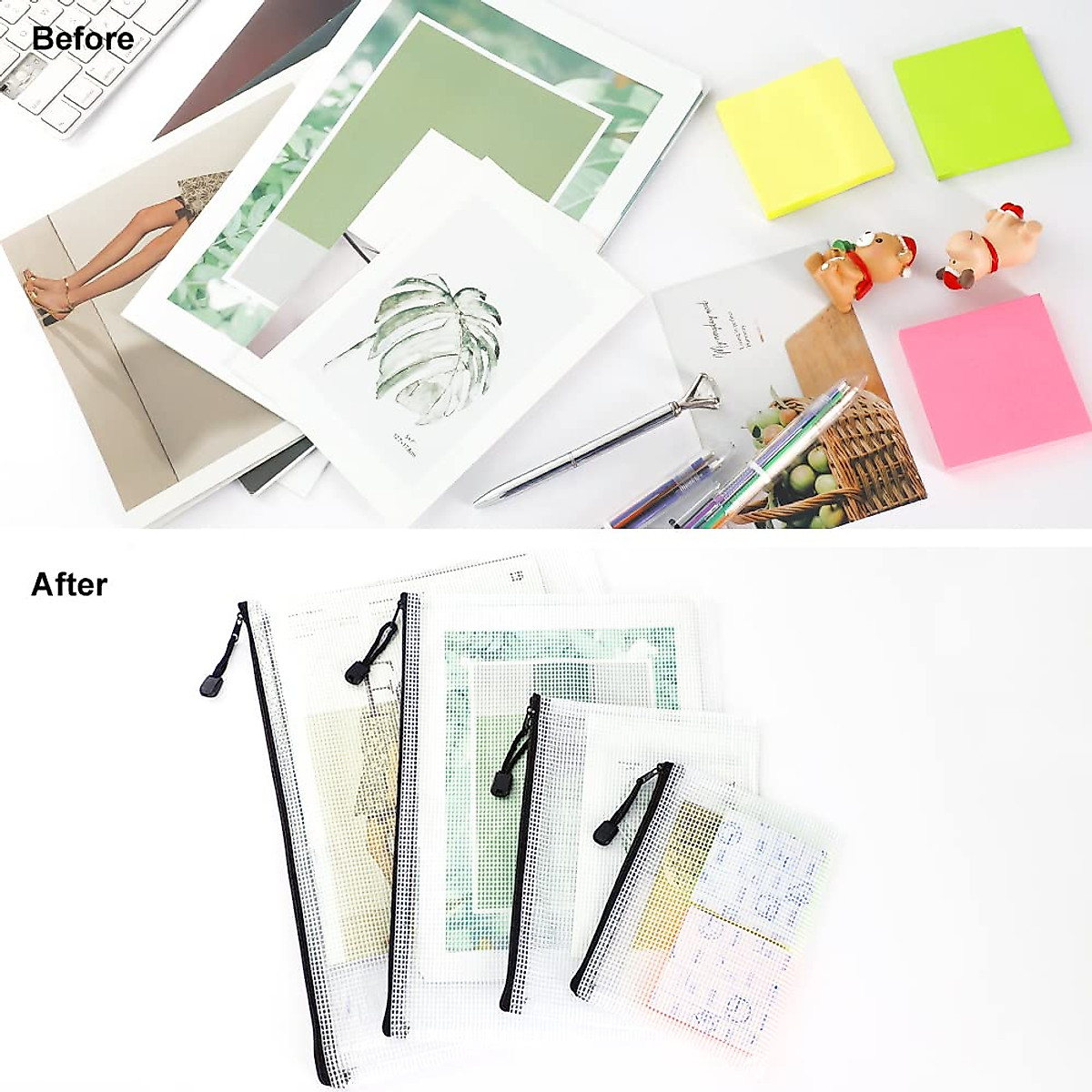 10 Pack Mesh Zipper Pouch, Waterproof Document Pouch, Multipurpose for School Office Supplies, Cosmetics, Travel Accessories, Board Games Storage