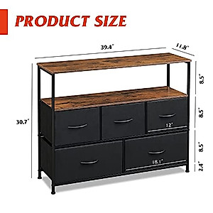 WLIVE 1-Drawer Nightstand and 5-Drawer Dresser Set, Fabric Storage Tower for Bedroom, Hallway, Nursery, Closets, Tall Chest Organizer Unit with Textured Print Fabric Bins, Steel Frame