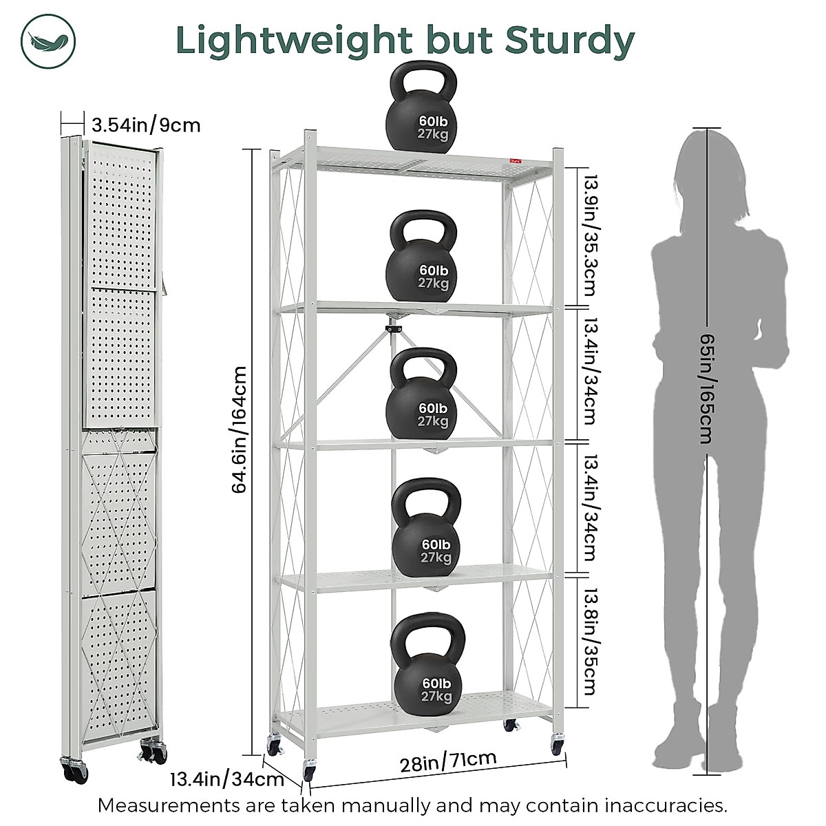 DEANIC 5 Tier Storage Shelves with Wheels, Kitchen Rolling Cart, Metal Garage Shelving No Assembly, Heavy Duty Utility Cart for Garage, Kitchen, Basement, Pantry (Grey,Pack of 2)